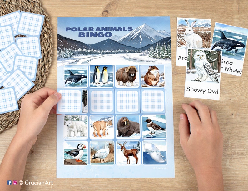 Polar Animals Bingo Game: Printable Preschool, Kindergarten, Toddler ...