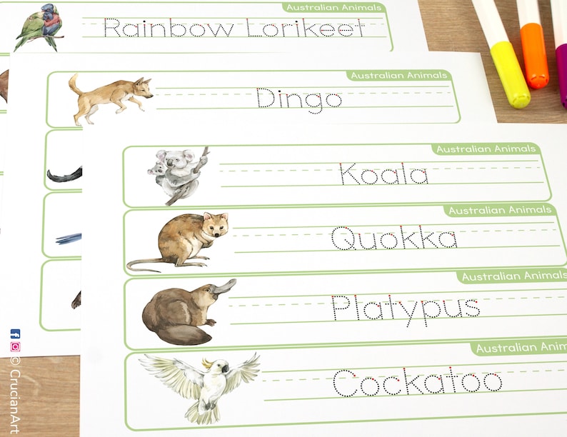 Australian Animals Tracing Strips: Printable Educational Activities ...