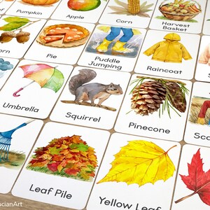 Fall Themed 3-part Cards: Visual Cards & Words Matching. Autumn ...