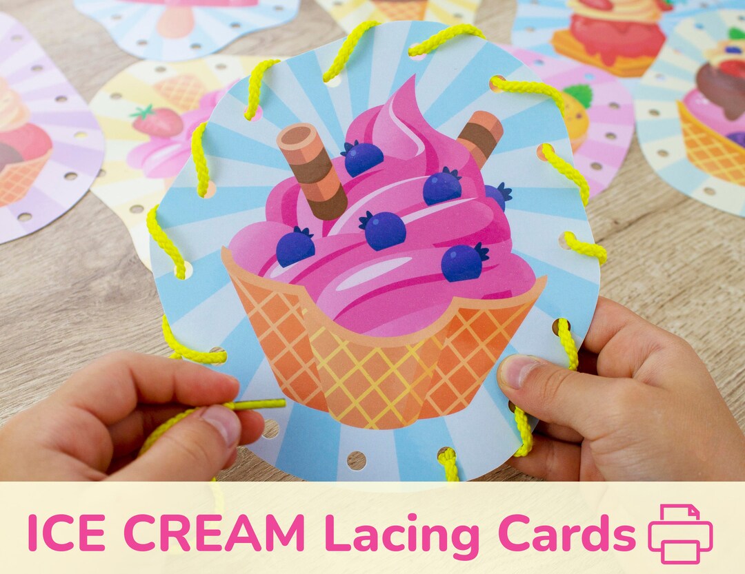 Ice Cream Lacing Cards. Fine Motor Skill Tying Toy for Toddler - Etsy