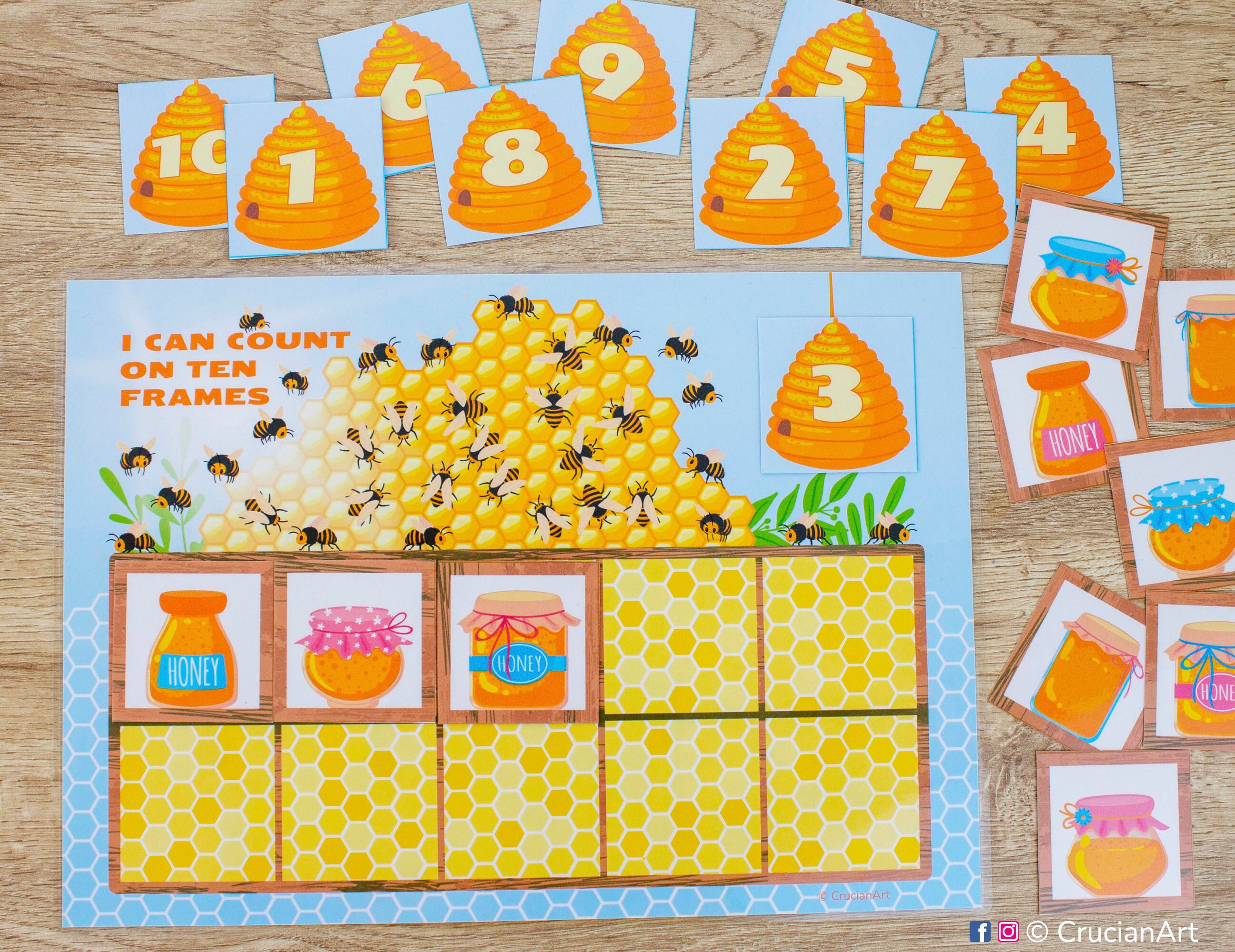 Honeybee Ten Frames Counting. Honey Bee Numbers 1-10 Printable - Etsy