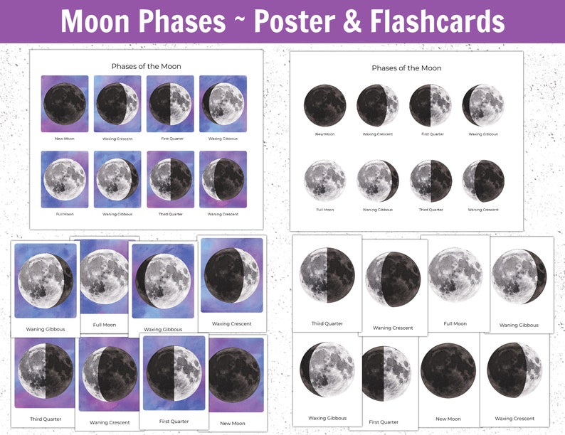 Moon Phases Flashcards & Poster | Phases of the Moon Montessori ...