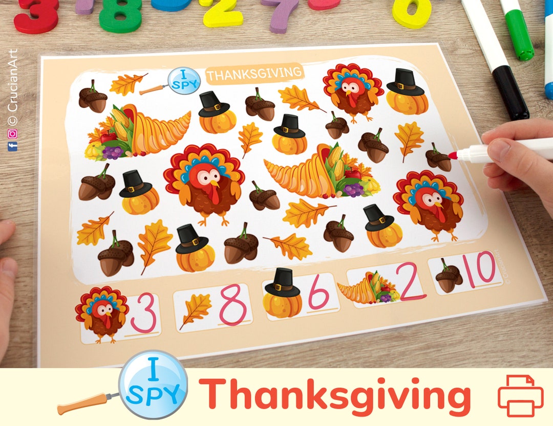 Thanksgiving Day I Spy Activity. Fall Counting Worksheets. Autumn I Spy ...