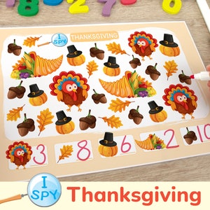 Thanksgiving Day I Spy Activity. Fall Counting Worksheets. Autumn I Spy ...