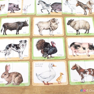 Farm Animals Puzzle Pairs: Toddler Learning Activity. Match Cards ...