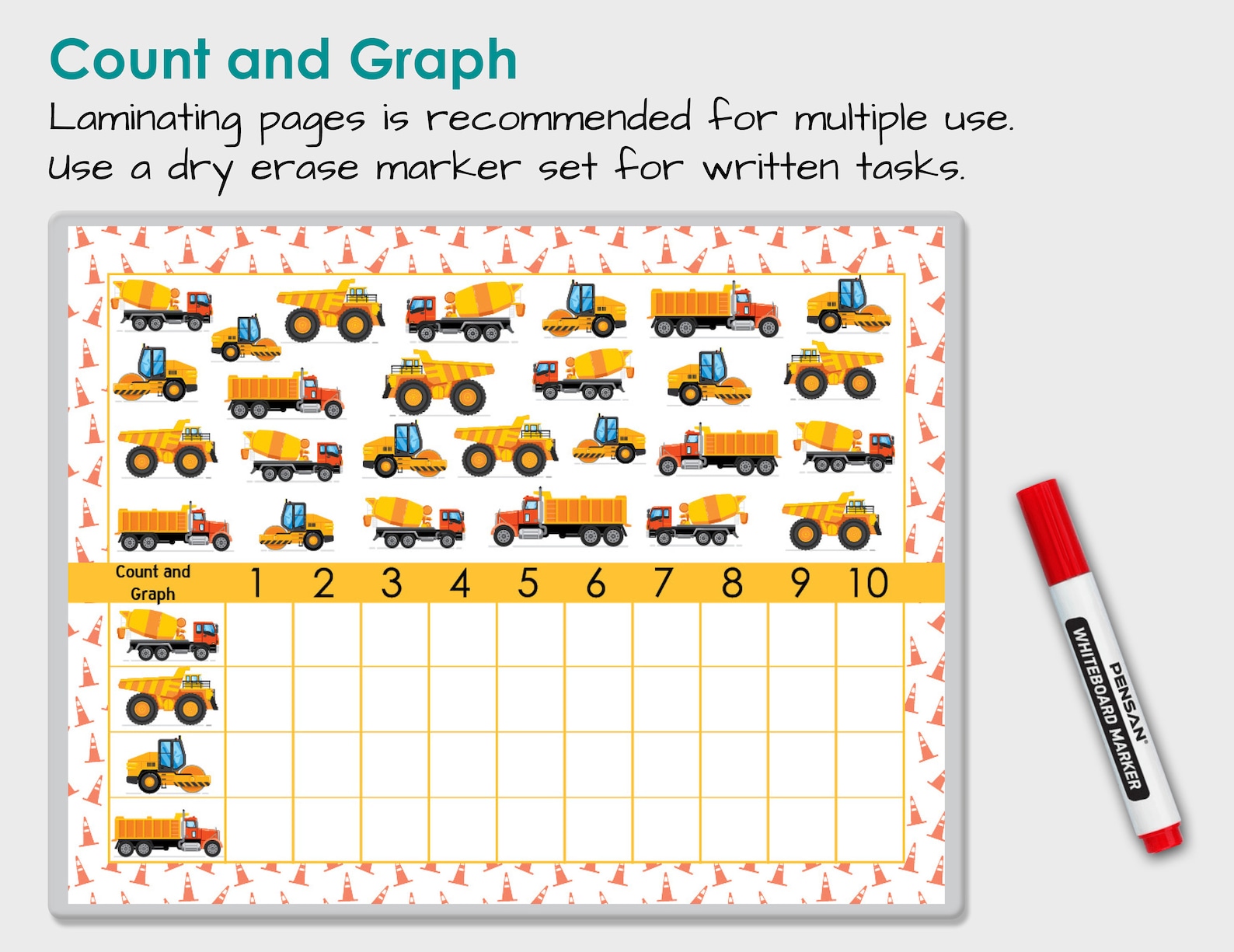 Construction Vehicles Numbers 1-10 & Counting Printable Busy - Etsy