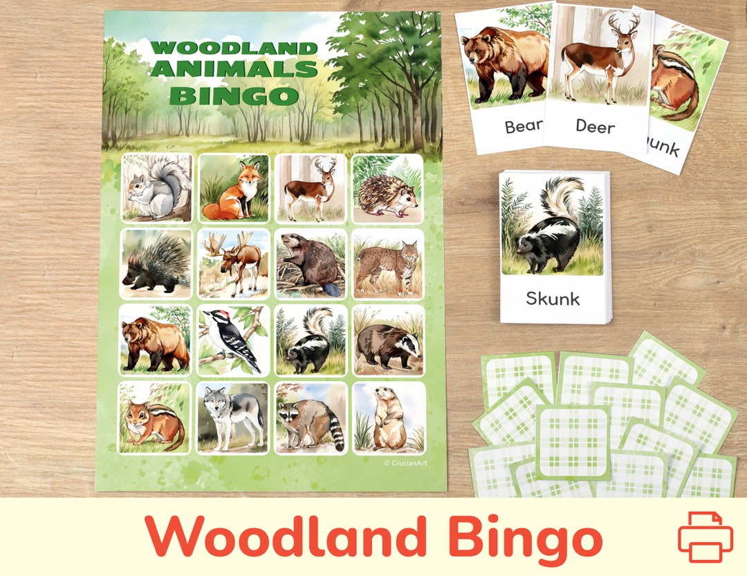 Woodland Animals Bingo Game: Printable Preschool, Kindergarten, Toddler ...