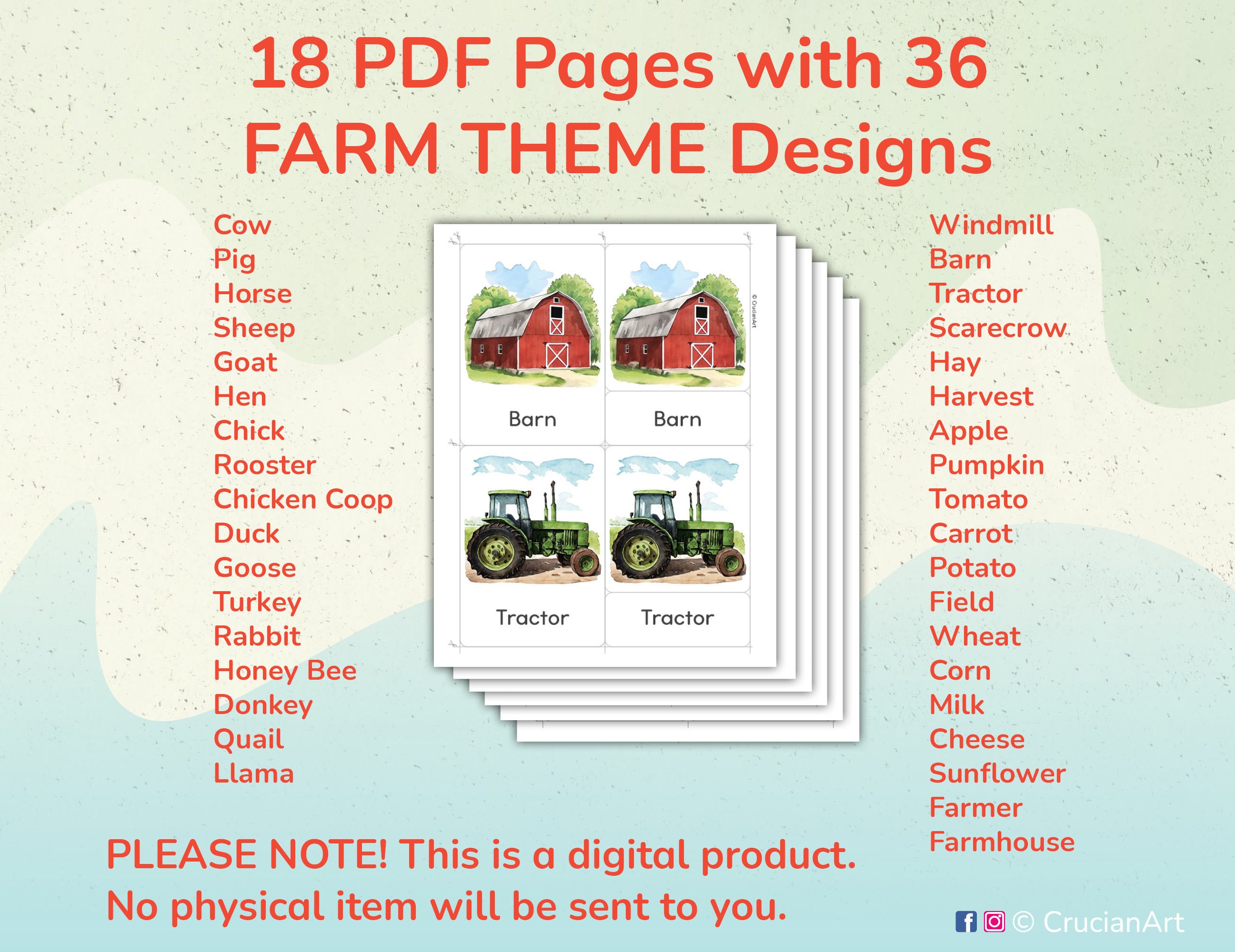 Farm Life Words Learning Flashcards. 3-part Cards Printable - Etsy