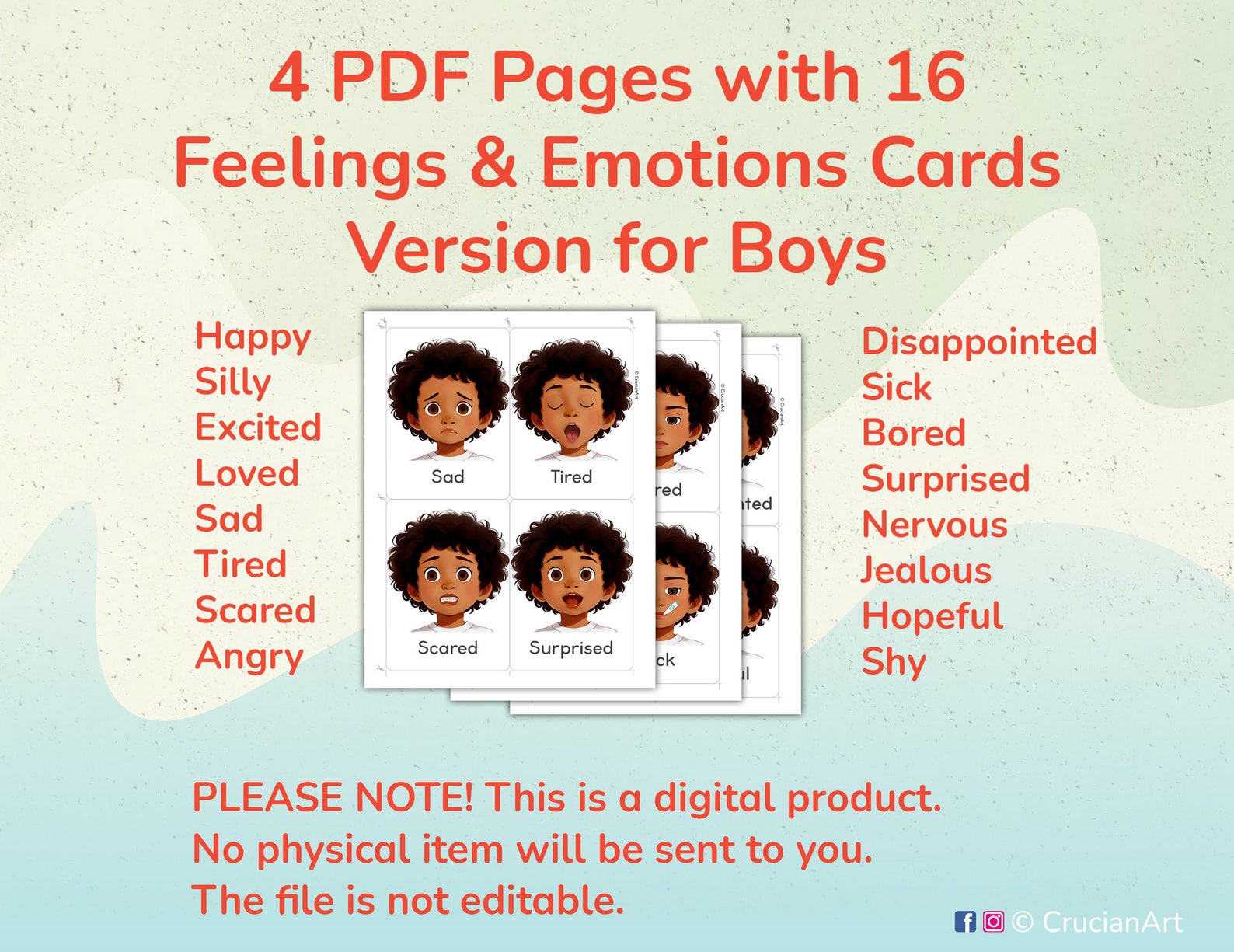 Emotion Flash Cards. Printable Flashcards for Boy: Explore Feelings ...
