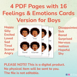 Emotion Flash Cards. Printable Flashcards for Boy: Explore Feelings ...