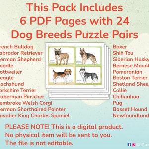 Dog Breeds Puzzle Pairs: Printable Match Cards for Toddlers. Preschool ...