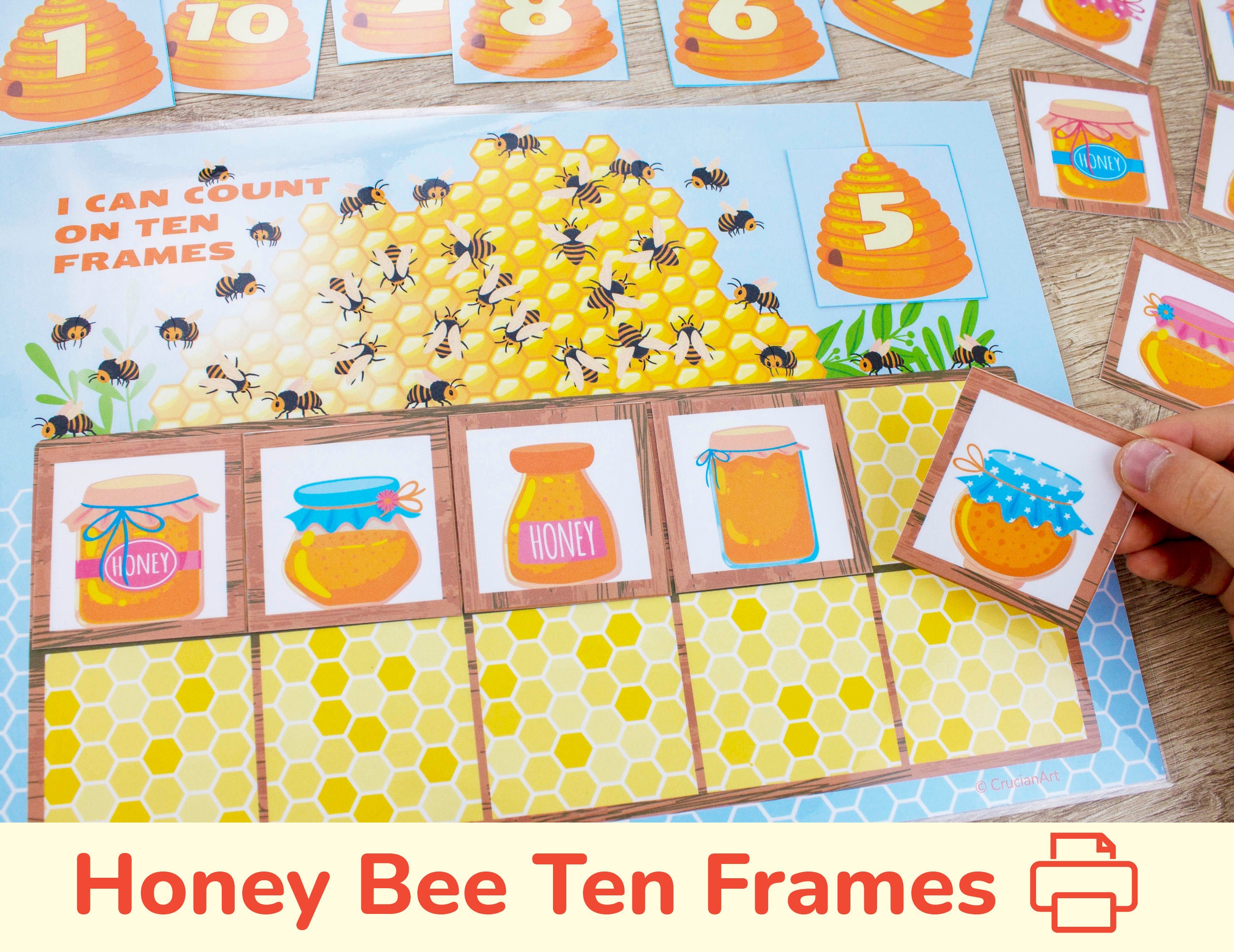 Honeybee Ten Frames Counting. Honey Bee Numbers 1-10 Printable - Etsy