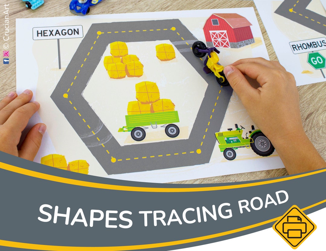 2D Shapes Printable Road Mat for Boys. Construction Truck Tracing ...