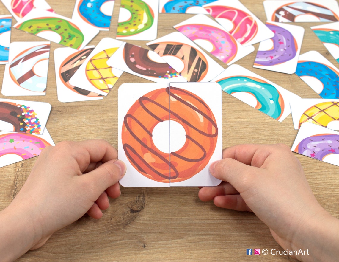 Donut Matching Cards. Printable Match Halves Activity. Toddler ...