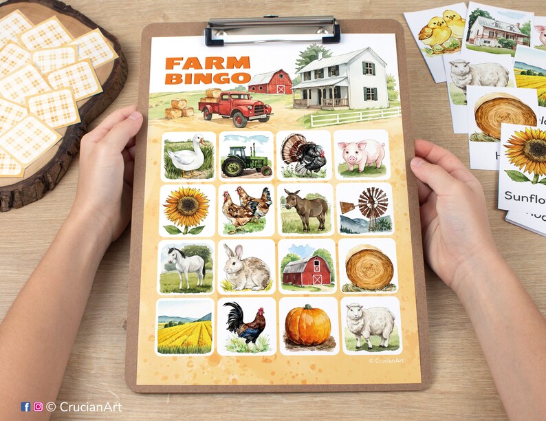 Farm Themed Bingo Game: Printable Preschool, Kindergarten, Toddler ...