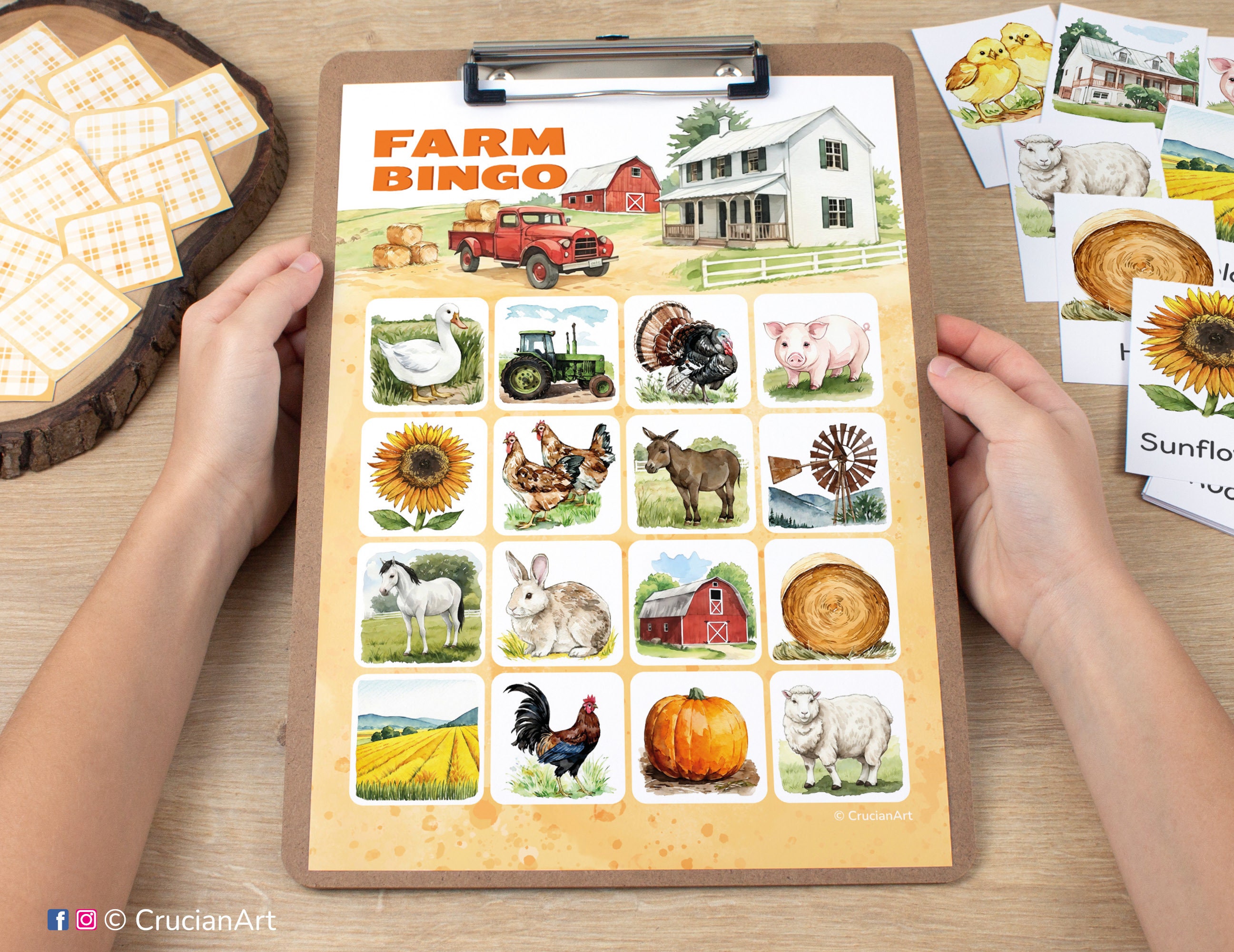 Farm Themed Bingo Game: Printable Preschool, Kindergarten, Toddler ...
