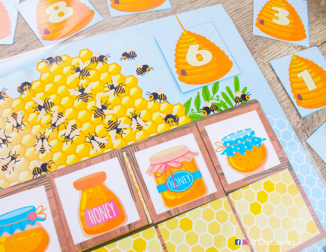 Honeybee Ten Frames Counting. Honey Bee Numbers 1-10 Printable - Etsy