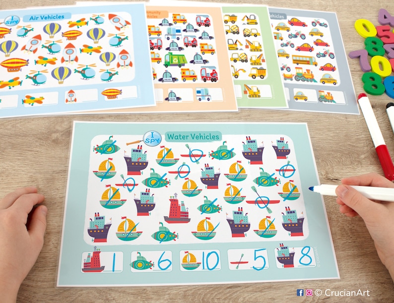 Vehicles Count to 10 Printable Activity. Land Water Air - Etsy