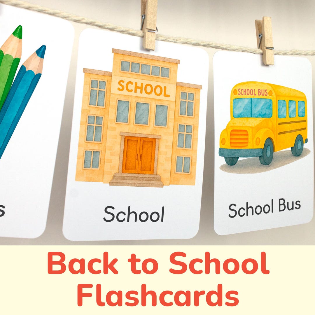 Back to School Printable Flash Cards: Toddler, Preschool Visual Cards ...