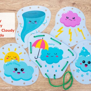 WEATHER Lacing Cards. Printable Fine Motor Skill Tying Toy for Toddler ...