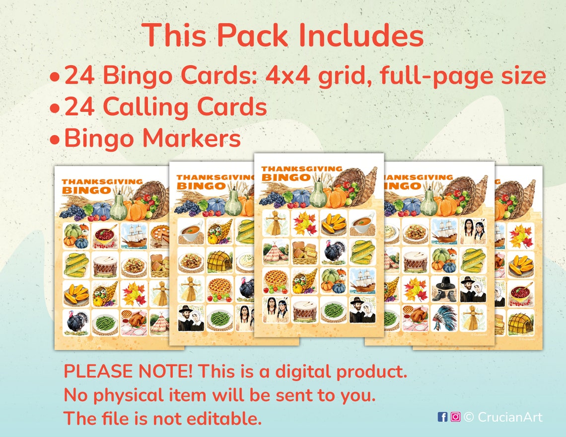 Thanksgiving Day Bingo Game: Printable Preschool, Kindergarten, Toddler ...