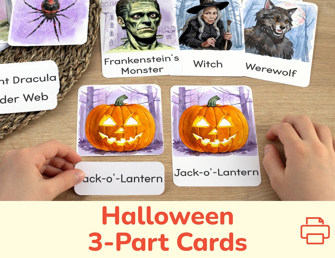 Halloween Themed 3-part Cards: Visual Cards & Words Matching. Autumn ...