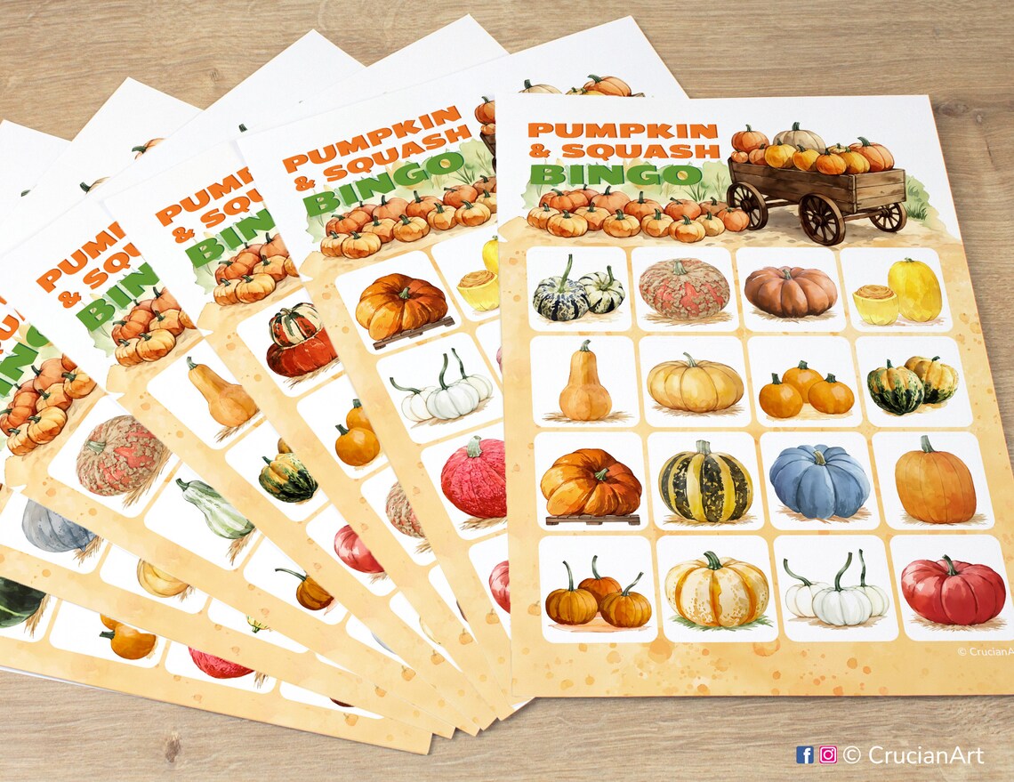 Pumpkins and Squashes Bingo Game: Printable Preschool, Kindergarten ...