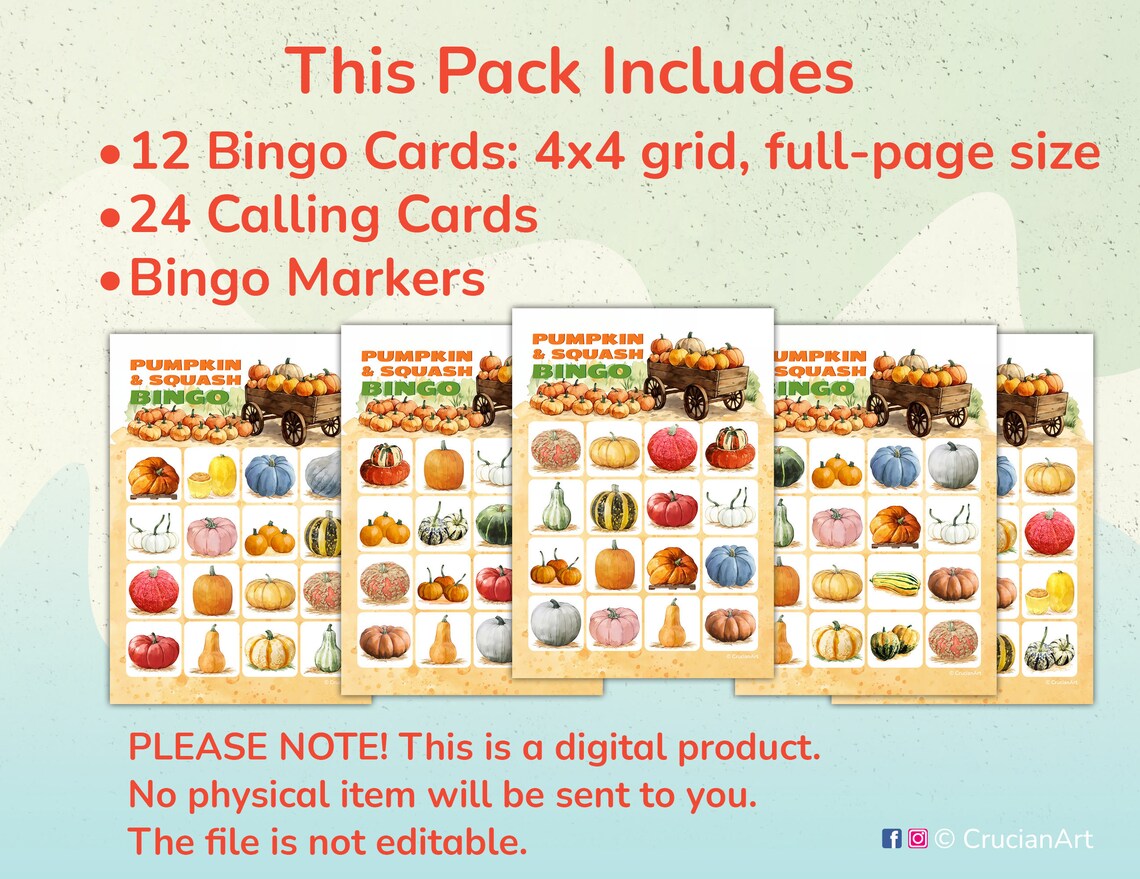 Pumpkins and Squashes Bingo Game: Printable Preschool, Kindergarten ...