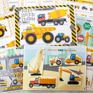 Construction Vehicles Sorting & Matching Printable Busy Book. Truck ...