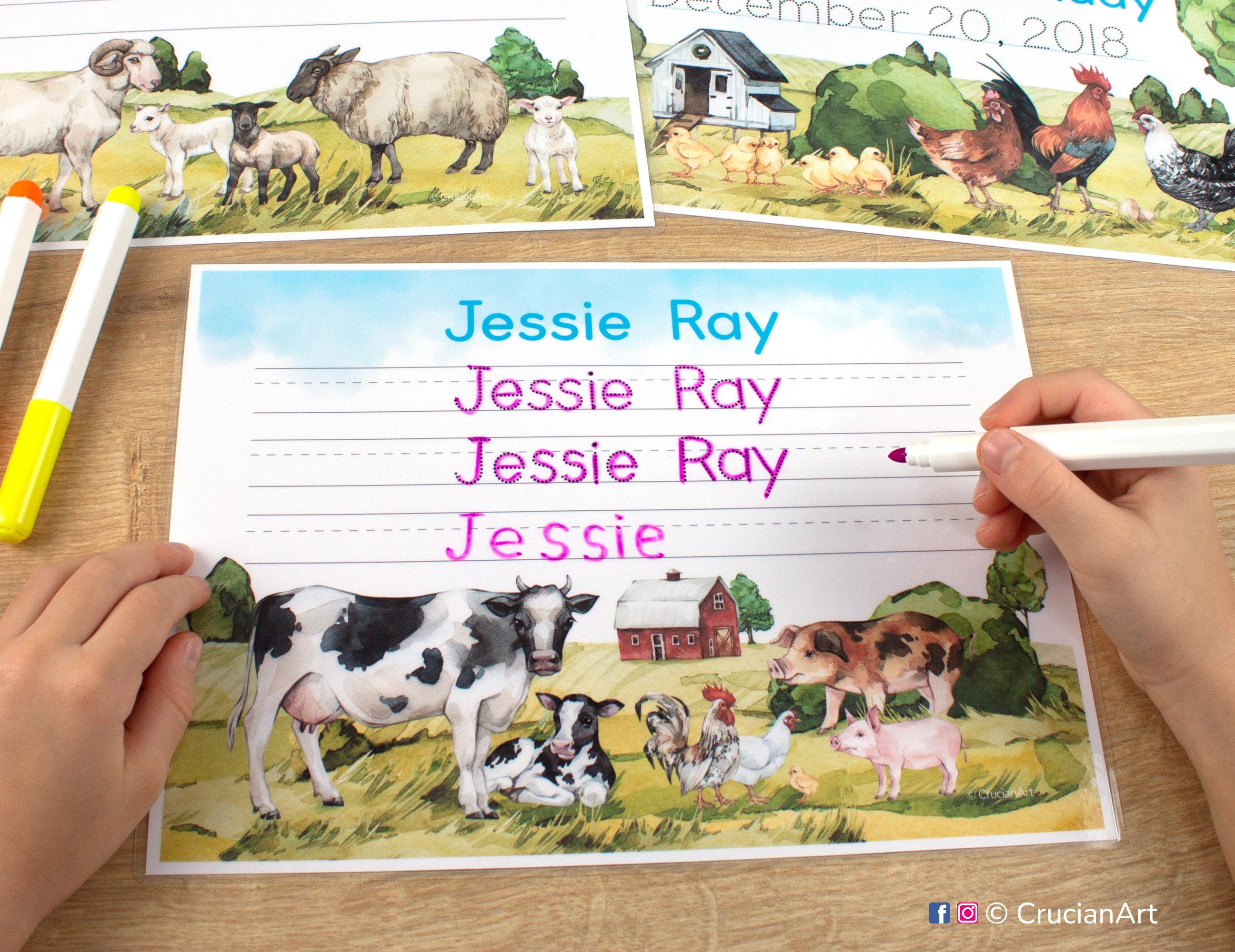 FARM Name Tracing Personalized Worksheets. Farm Animals Custom - Etsy