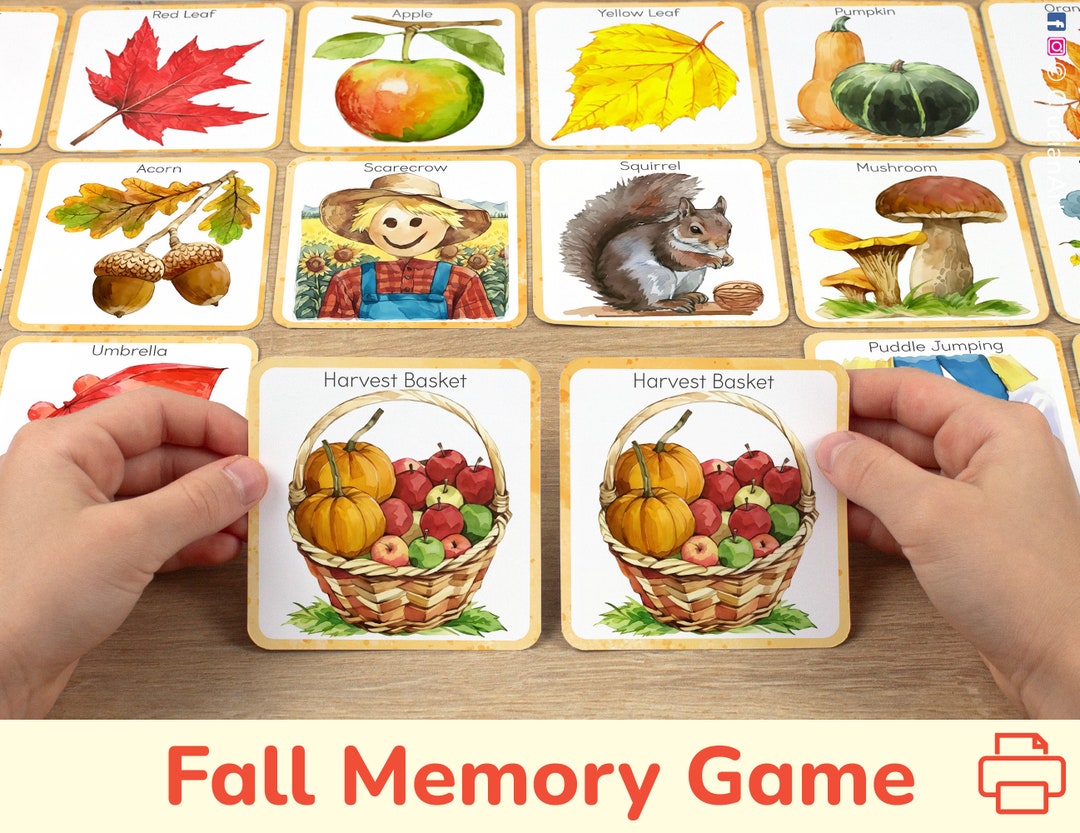 Fall Theme Memory Game: Printable Toddler Preschool Matching Activity ...