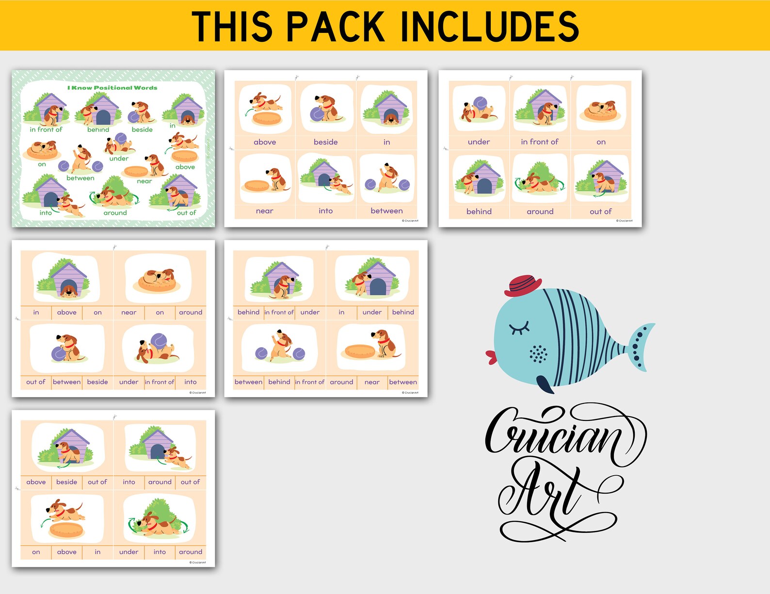 Positional Words Printable Cards. Preposition Flashcard. | Etsy