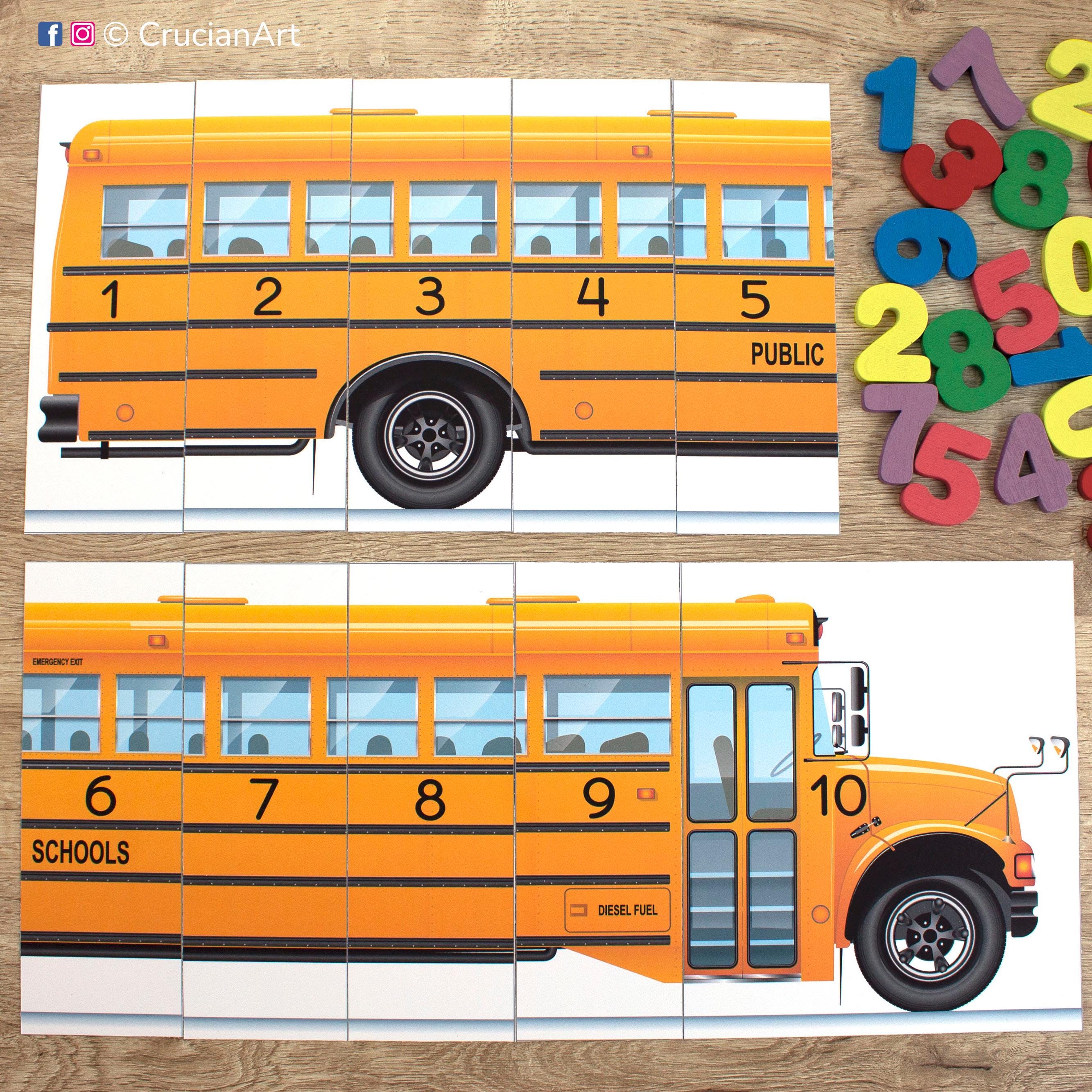 SCHOOL BUS Number Sequence Puzzle. Sequencing 1-10, 11-20 Printable ...