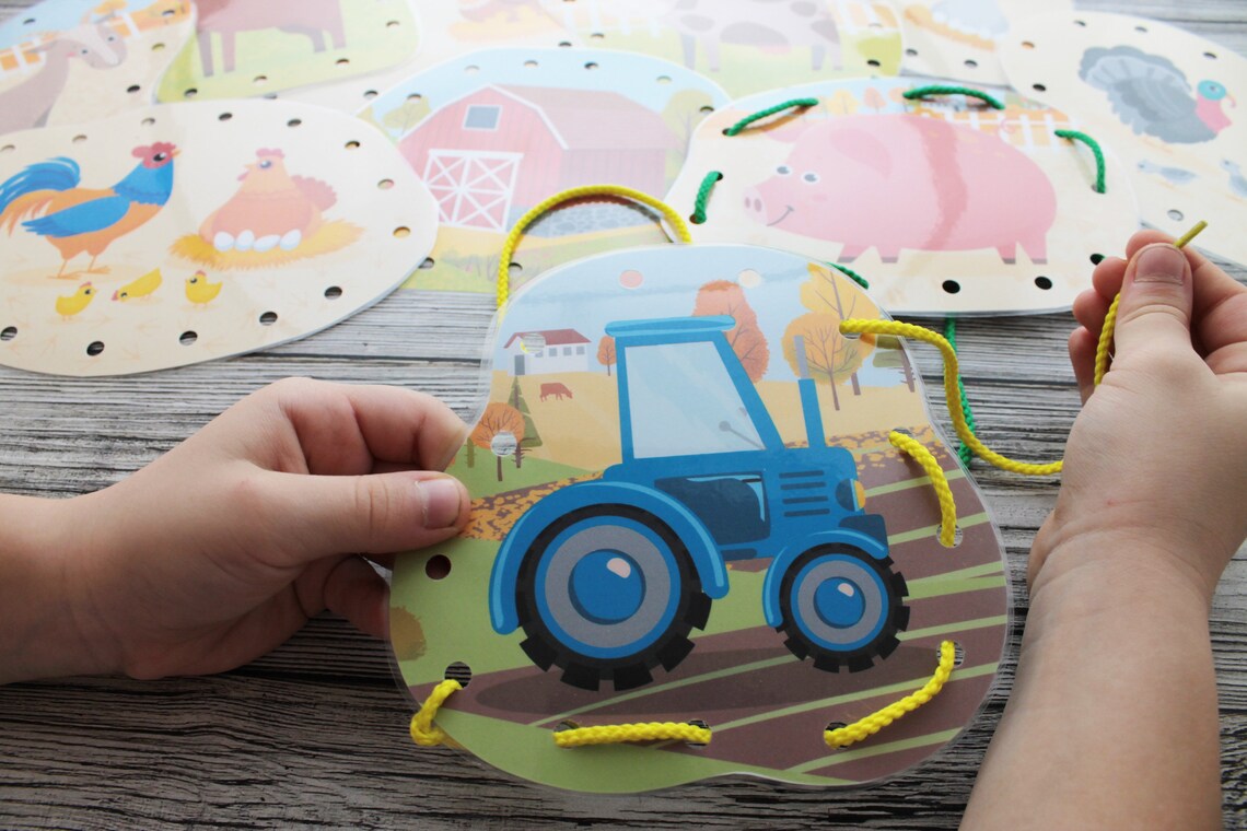 Farm Printable Lacing Card. Fine Motor Skill Tying Toy for - Etsy