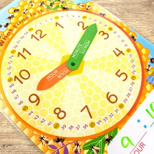 Honey Bee Printable Educational Clock. Learn to Tell Time Worksheet for ...