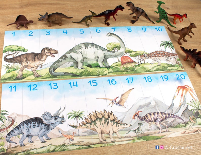 Dinosaur Number Puzzle 1-20. Dino Numbers Sequence Activity. Preschool ...