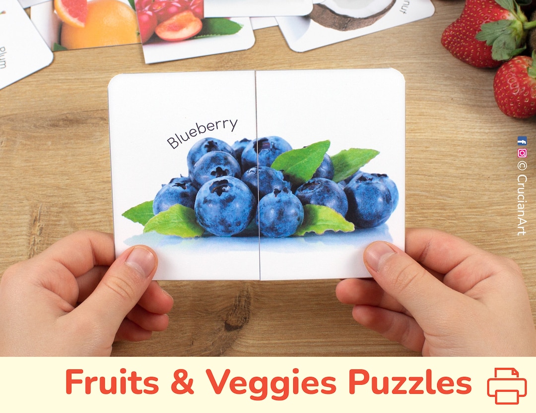 Fruits & Vegetables Real Photo Puzzle Pairs. Printable Matching Puzzles ...