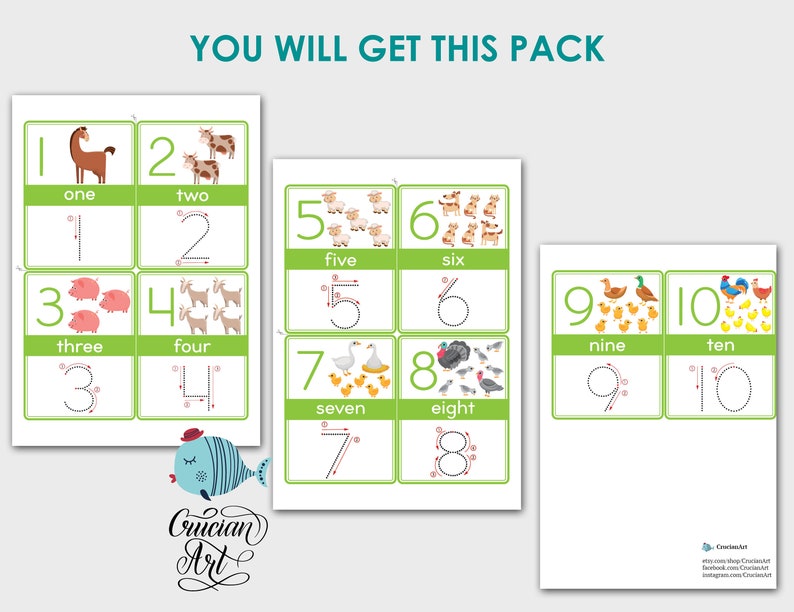 Numbers Tracing Printable Flashcards. Counting Practice Flash | Etsy