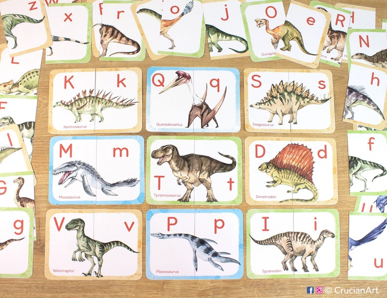 Dinosaur Alphabet Puzzle Pairs. Dino ABC Matching Cards. Toddler ...