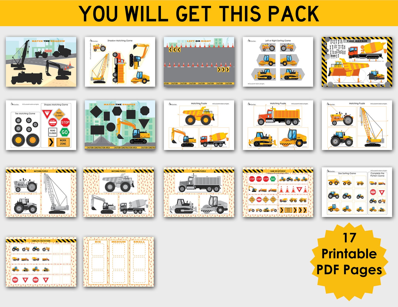Construction Vehicles Sorting & Matching Printable Busy Book. - Etsy