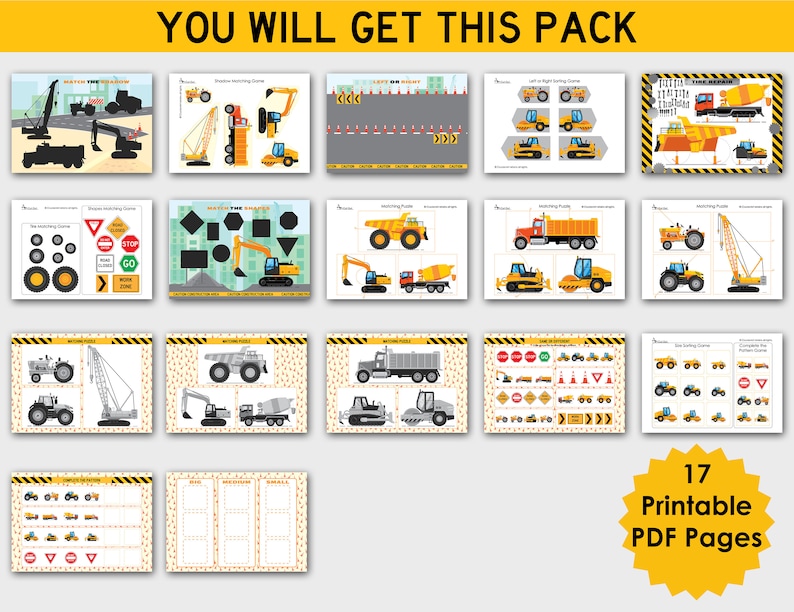 Construction Vehicles Sorting & Matching Printable Busy Book | Etsy