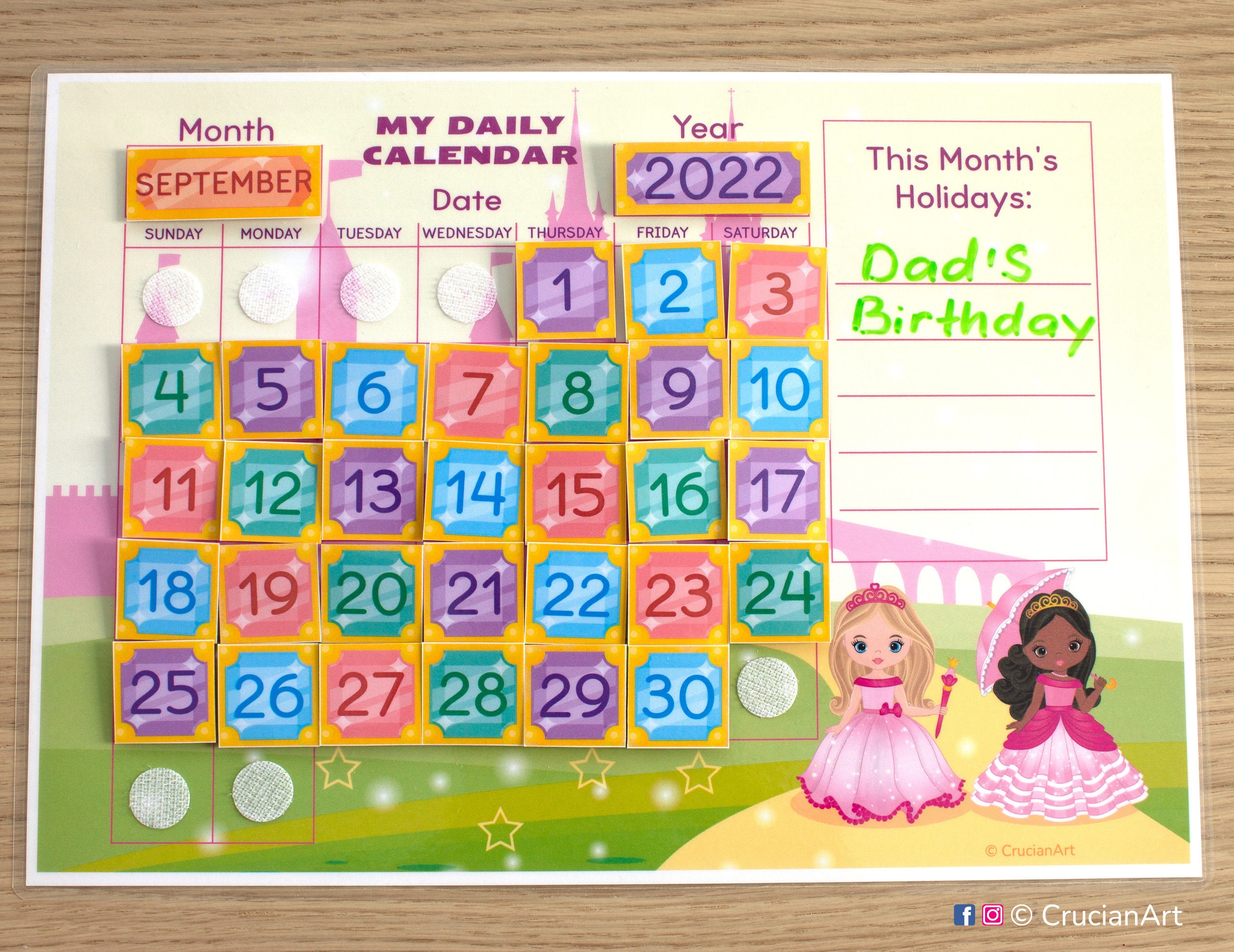 Princess Calendar for Girls. Printable Circle Time Activity. - Etsy