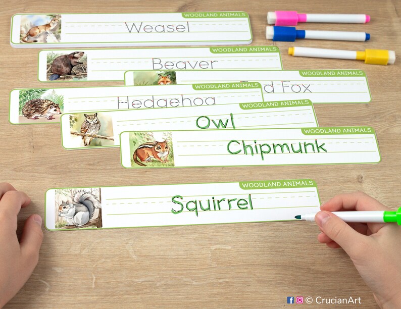 Woodland Animals Handwriting Worksheets: Printable Vocabulary Activity ...