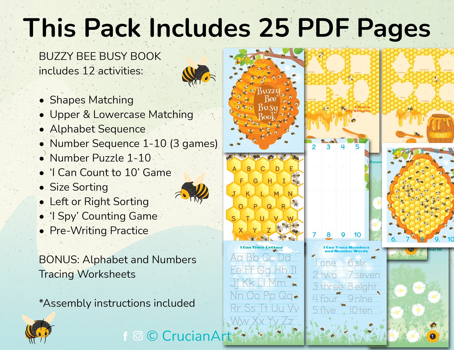 Honey Bee Preschool Printable Busy Book. Honeybee Activity. | Etsy