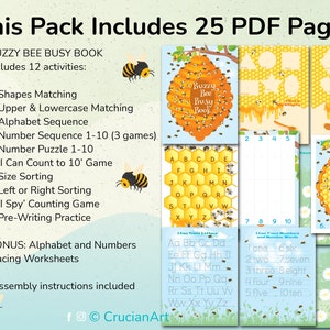 Honey Bee Preschool Printable Busy Book. Honeybee Activity. | Etsy