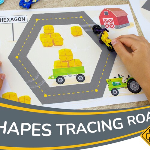2D Shapes Printable Tracing Road Practice Fun Car Activity - Etsy