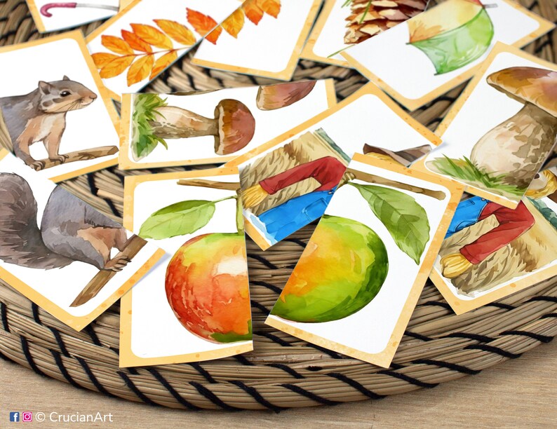 Fall Season Puzzle Pairs: Printable Match Cards for Toddlers. Preschool ...