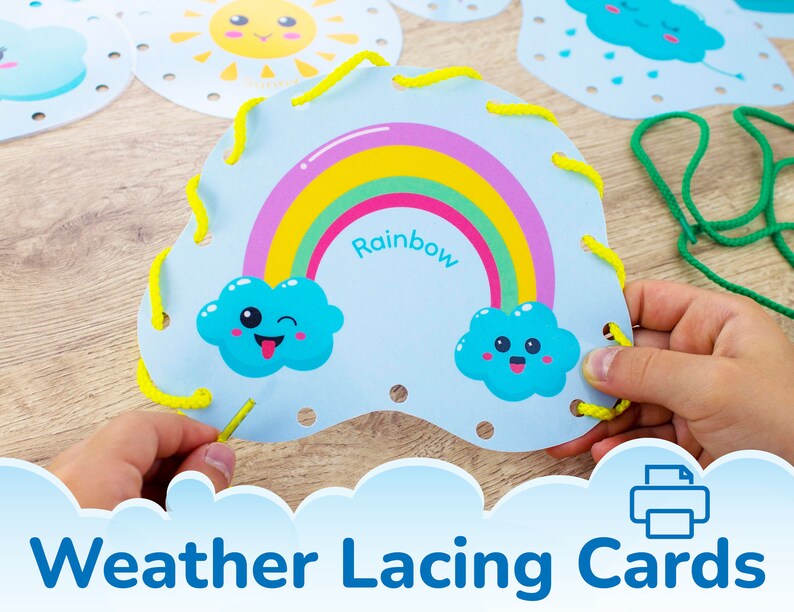 WEATHER Lacing Cards. Printable Fine Motor Skill Tying Toy for | Etsy