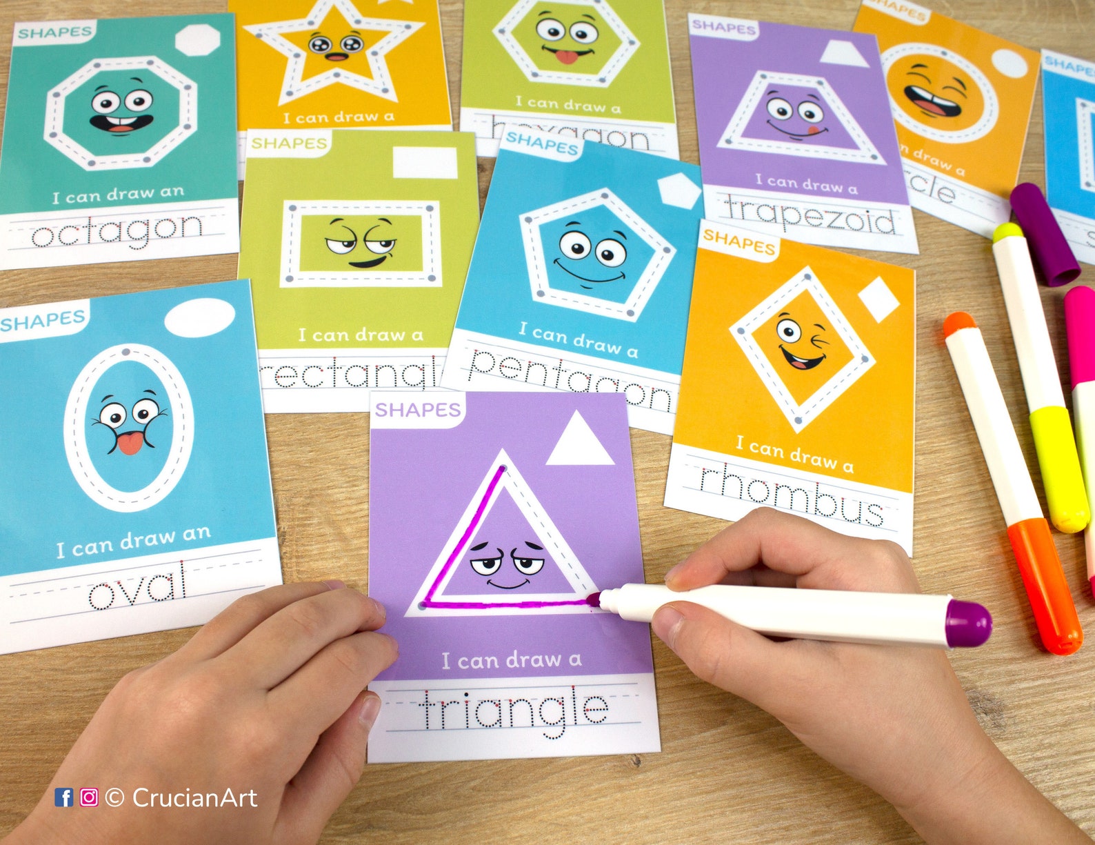 2D Shapes Tracing Cards. Homeschool Printable Learning - Etsy
