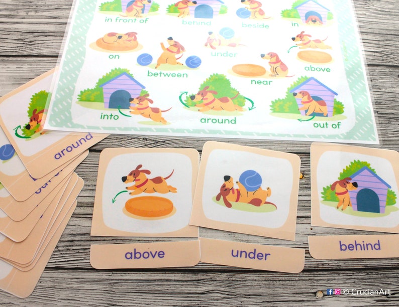 Positional Words Printable Cards. Preposition Flashcard. - Etsy